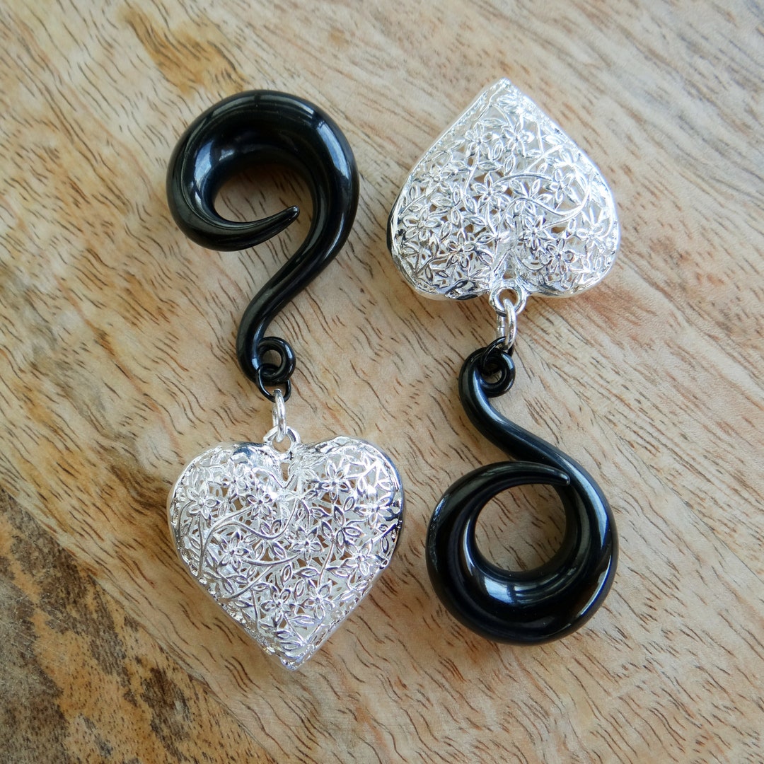 Heart Hanger 00 Tunnels Huge Ear Weights for Gauges Romantic Gift for ...