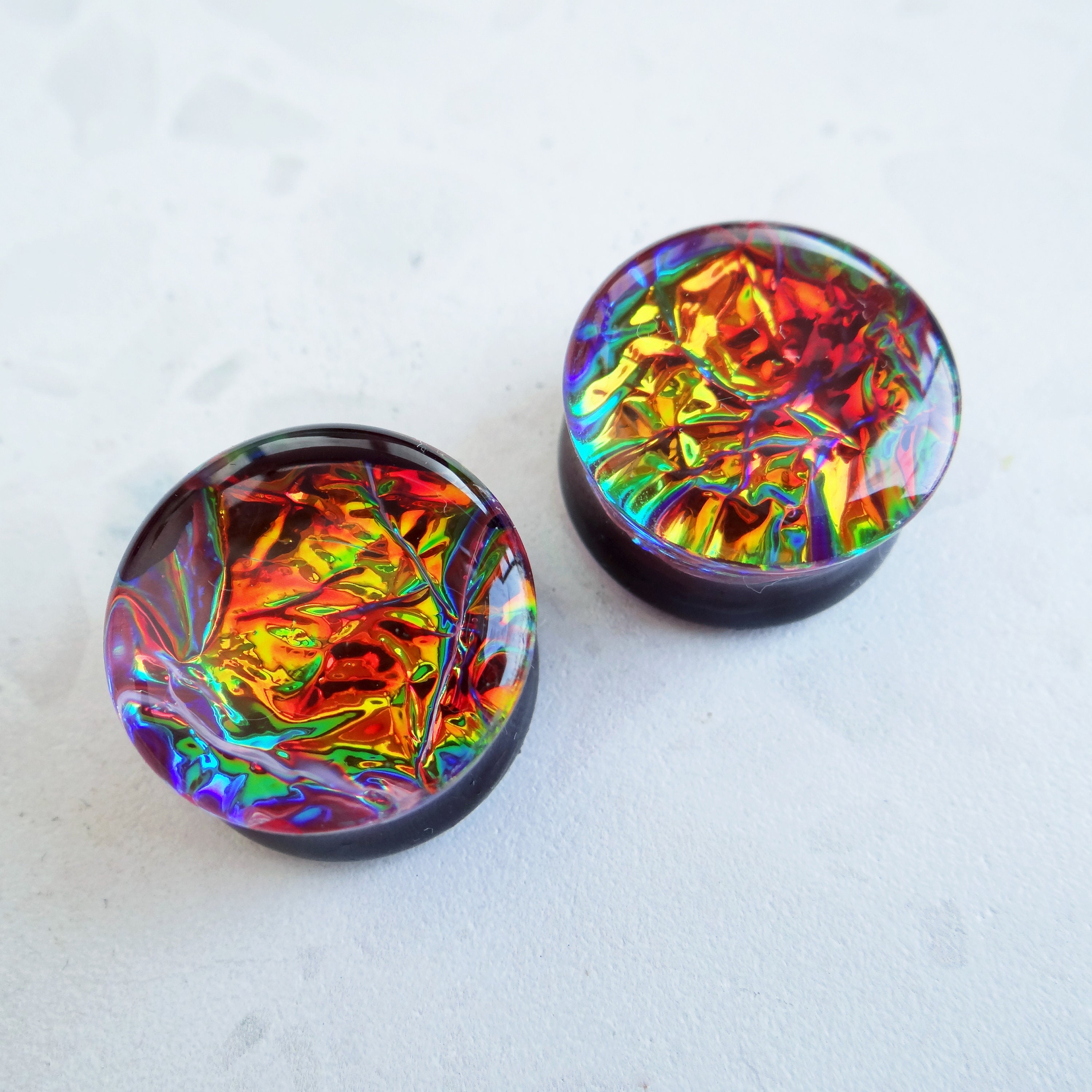 Rainbow Gauges Iridescent Plug Earring Nebula Fire Opal Galaxy Aurora ...