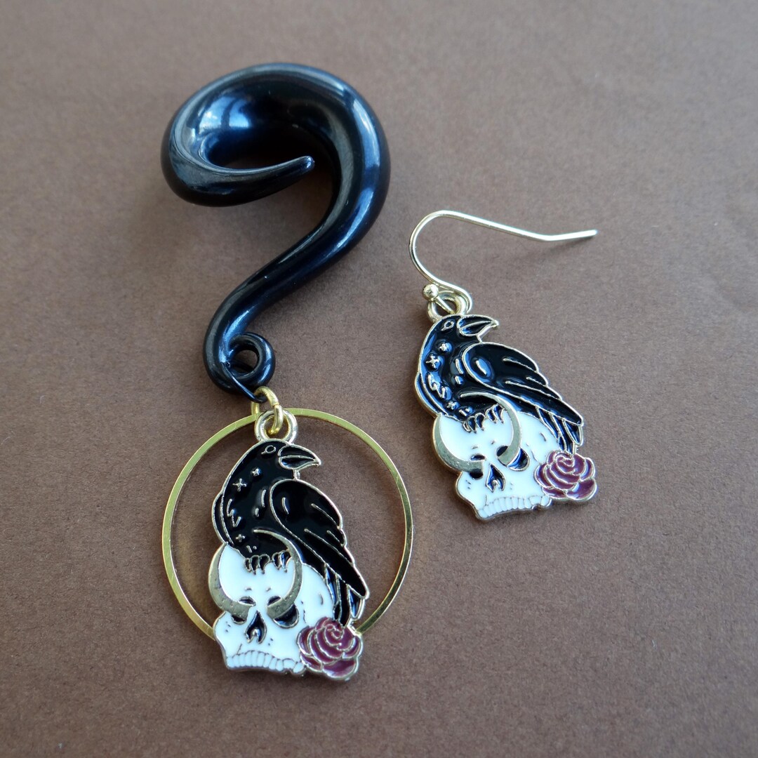 Mystic Crow Earrings Raven Gauge Skull Gauge Earring Witchy Gifts ...