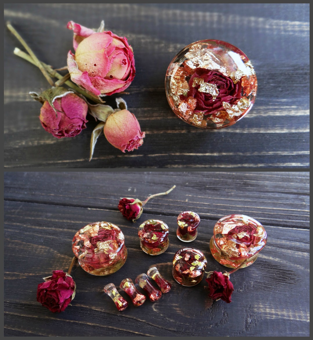 Red Rose Plug Rose Gold Gauge Wedding Gauge Floral Plug Bridal - Etsy