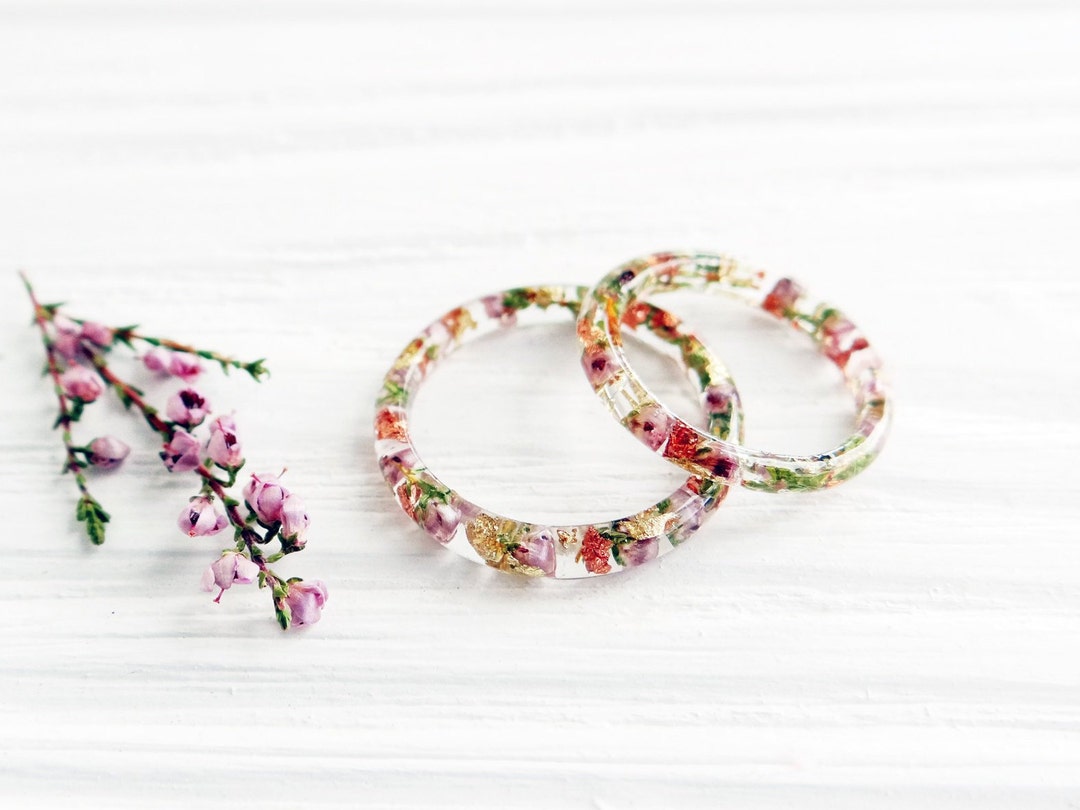 Real Heather Flower Resin Ring: Minimalist Engagement Band - Etsy