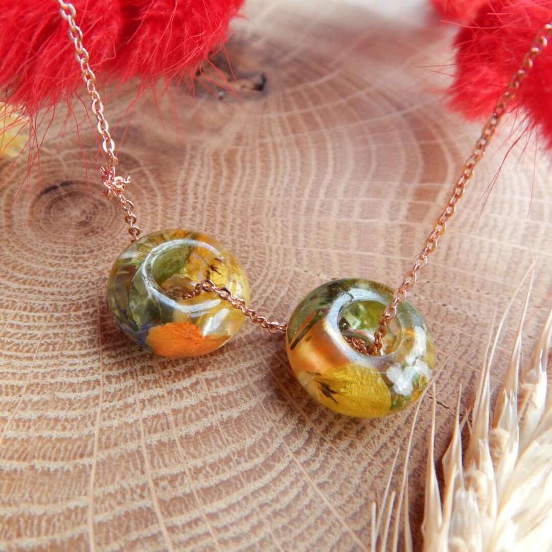 Pressed Flower Resin Bead: Large Hole DIY Jewelry, Bracelet Making ...