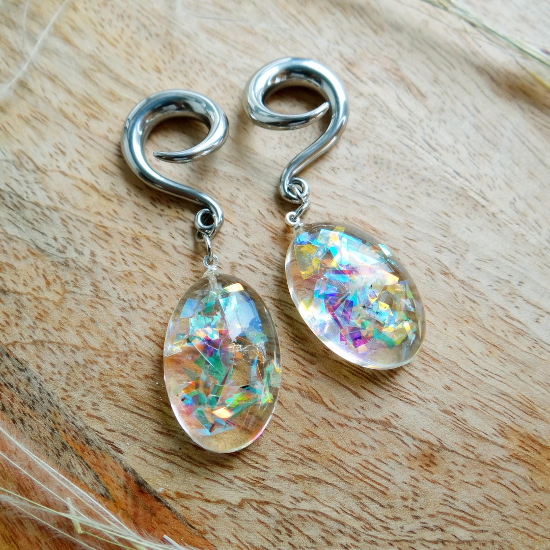 Iridescent Gauges 00 Crushed Mirror Ear Weights Hangers for Stretched ...