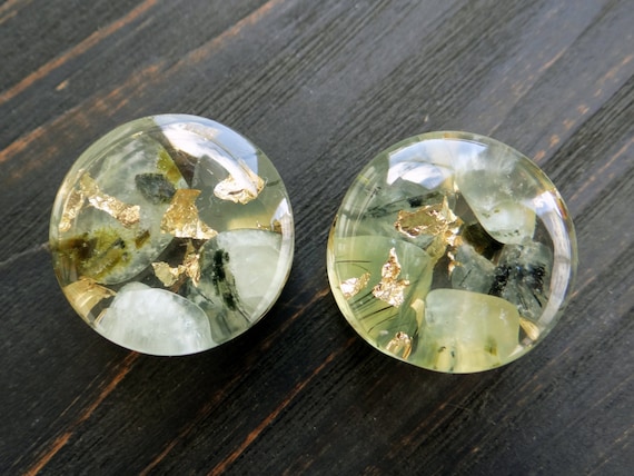Real Stone Plugs Rutilated Quartz Plugs Prehnite Ear Plug - Etsy
