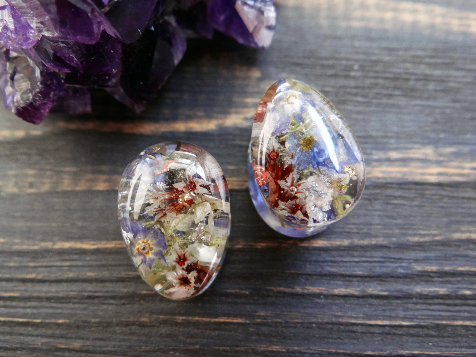 Teardrop Plugs and Tunnels Real Flower Plugs Tear Drop Plugs | Etsy