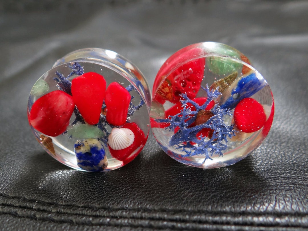 Red Coral Ear Gauges Lapis Iazuli 00g Stone Plugs Resin Seashell ...