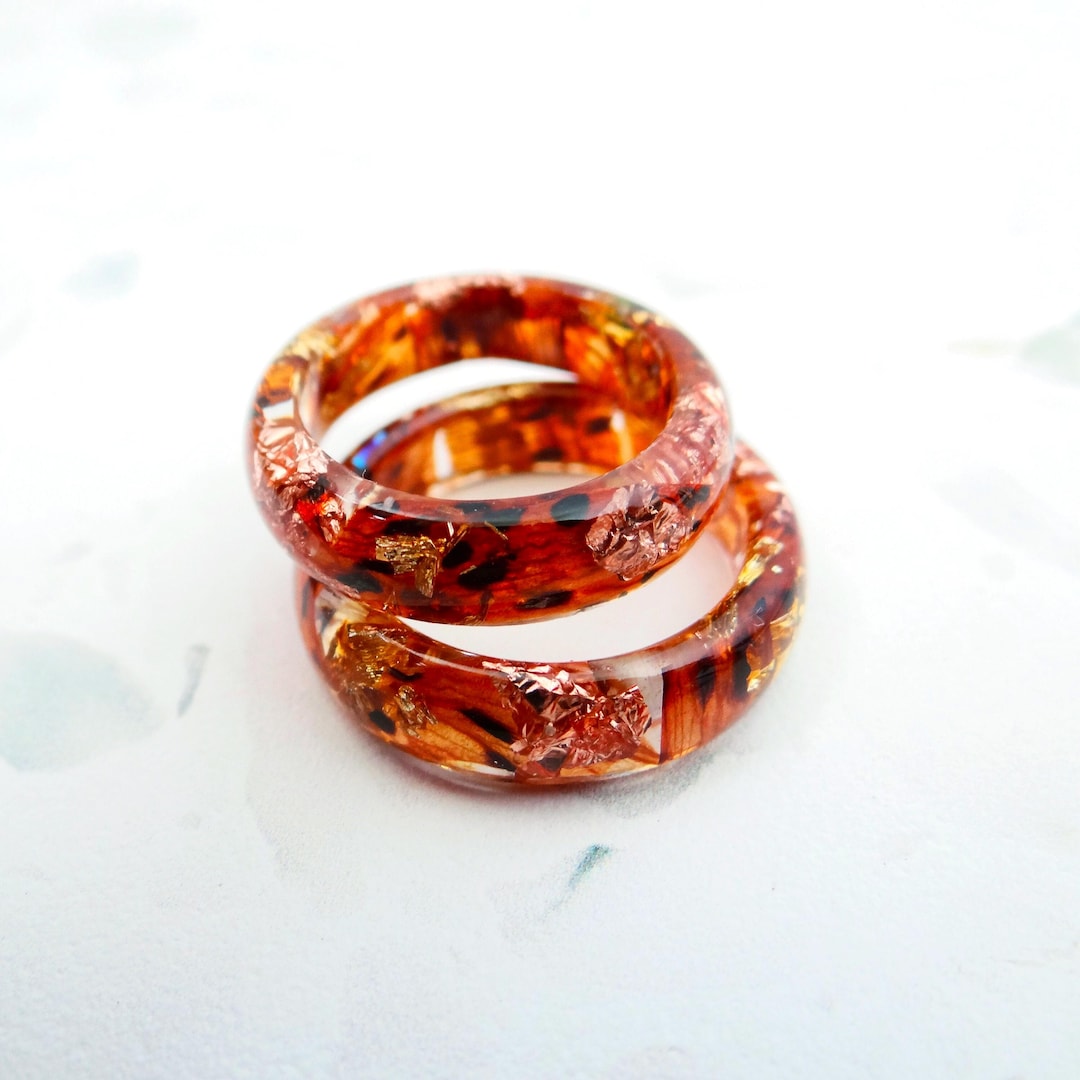 Tiger Lily Ring: Eco Resin Band With Rose Gold, Anniversary Gift ...