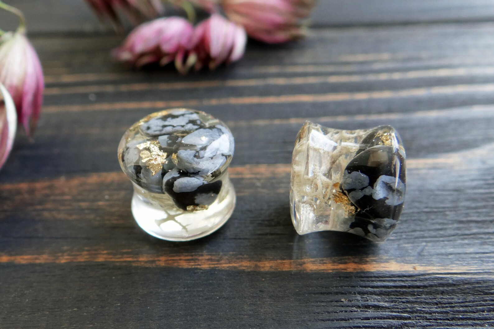 Snowflake Obsidian Ear Plugs and Tunnels Earrings Stone Plugs | Etsy