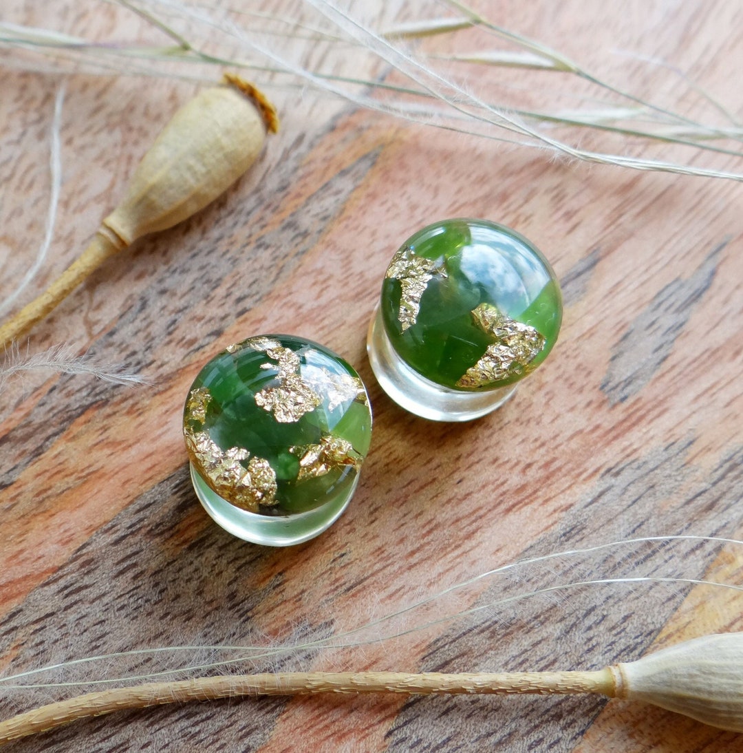 Jade Plugs and Tunnels Gold Ear Plugs Stone Gauges 0g Aventurine ...