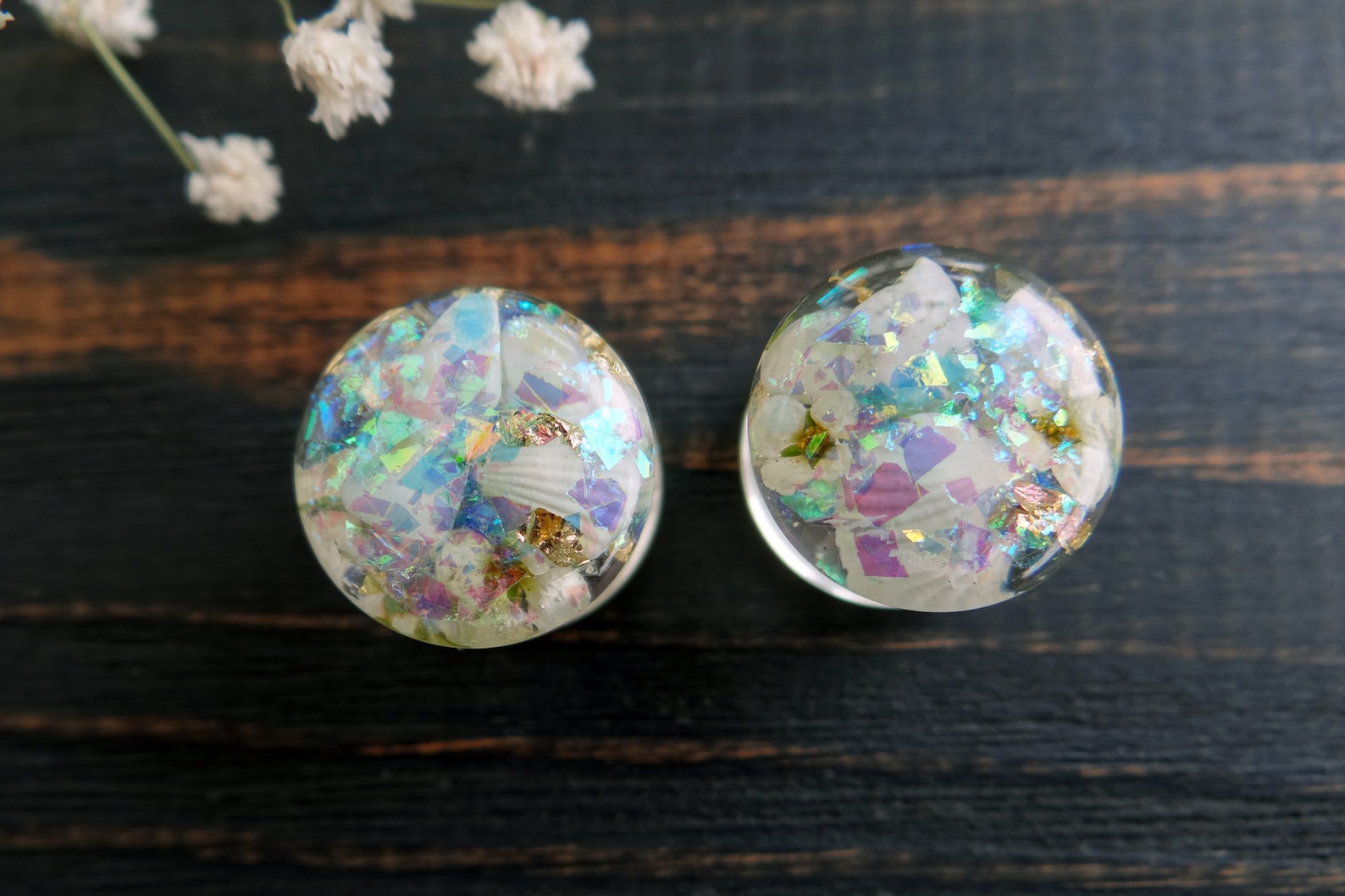Iridescent Plugs Fairy Dust Plug Earrings Sparkle Plugs 0g - Etsy