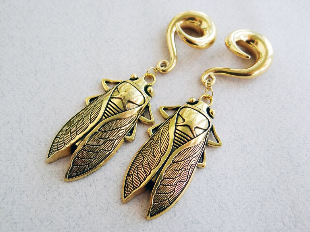 CICADA Ear Weights Dangle Gauges Big Insect Earrings Goddess Witch ...