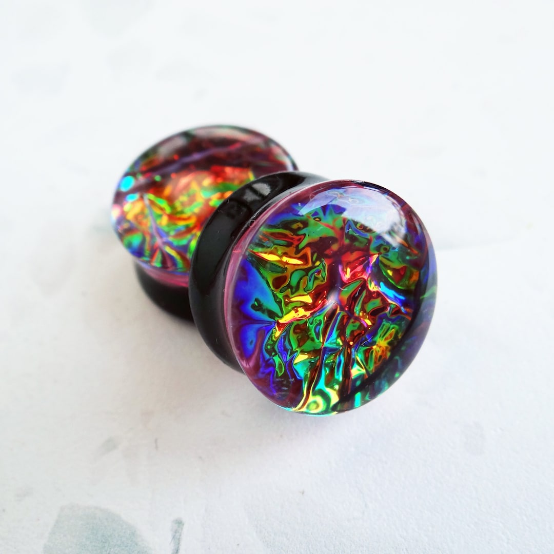 Rainbow Gauges Iridescent Plug Earring Nebula Fire Opal Galaxy Aurora ...