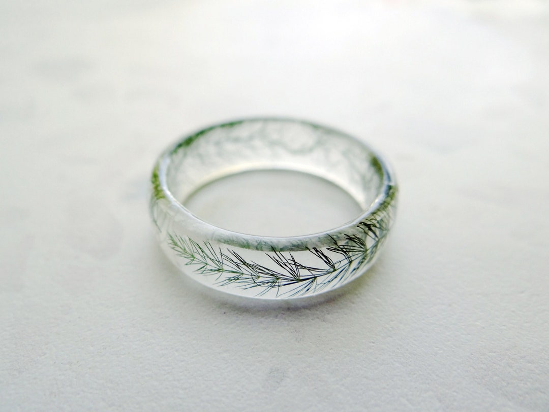 Clear Resin Ring: Pressed Asparagus Fern Leaf Band, Promise Ring for ...