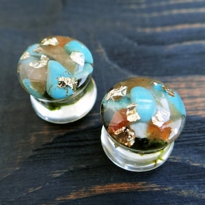 Turquoise Plug Earrings Orange Aventurine Plugs and Tunnels Stone Plugs ...