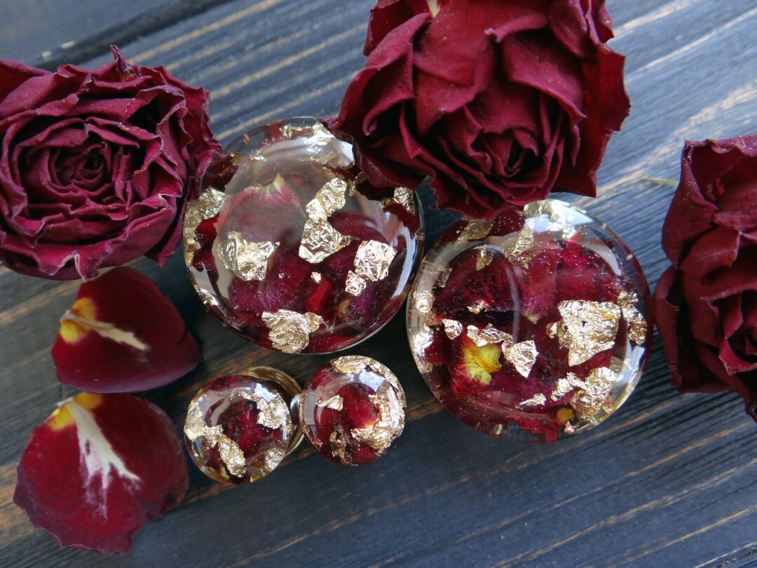 Burgundy Rose Ear Gauges: Gothic Glamour, Wine Red Elegant Plugs ...