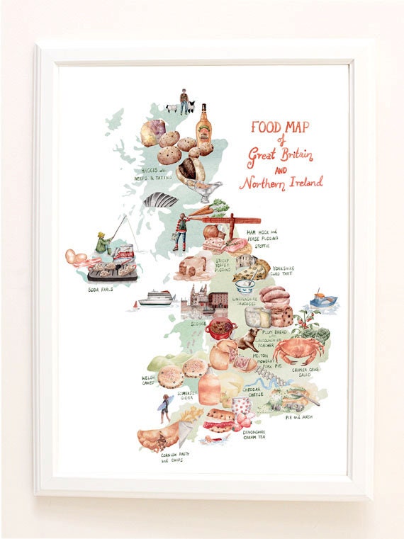 Food Map of the United Kingdom. Signed Limited Edition Giclee Print of ...