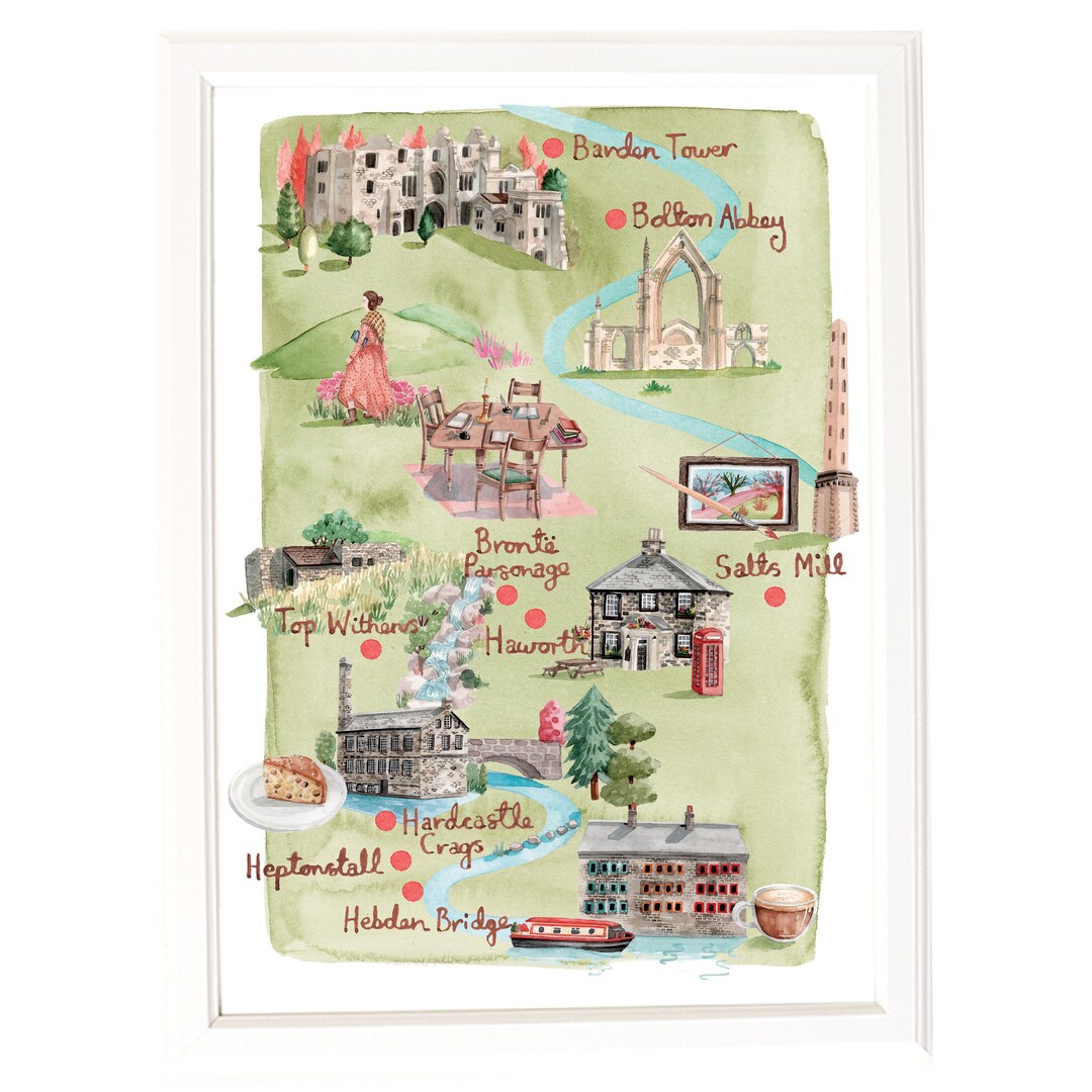 Map of the Bronte's Yorkshire. Signed Limited Edition Giclee Print of ...