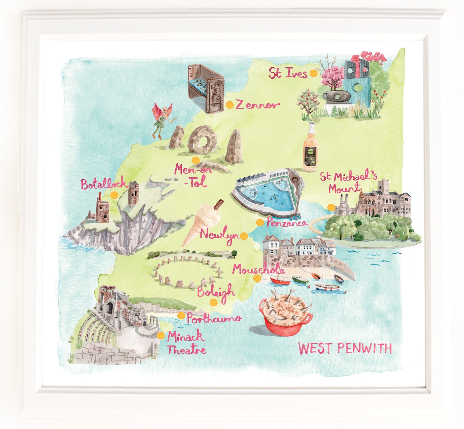 Map of West Penwith, Cornwall. Signed Limited Edition Giclee Print of ...