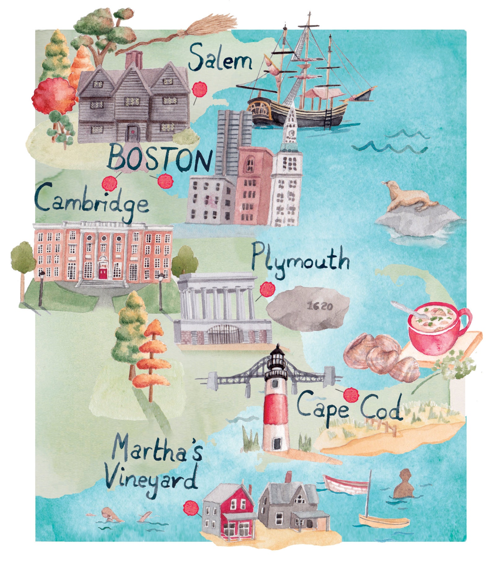 Map of New England. Signed Limited Edition Giclee Print of an Original ...