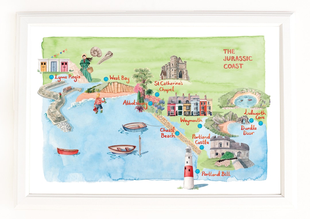 Map of the Jurassic Coast. Signed Limited Edition Giclee Print of an ...