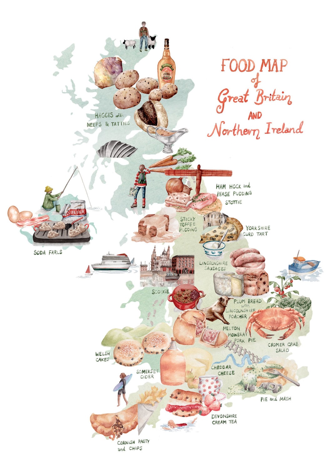 Food Map of the United Kingdom. Signed Limited Edition Giclee Print of ...