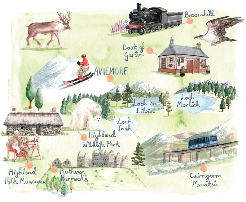 Map of Aviemore, Scotland. Signed Limited Edition Giclee Print of an ...