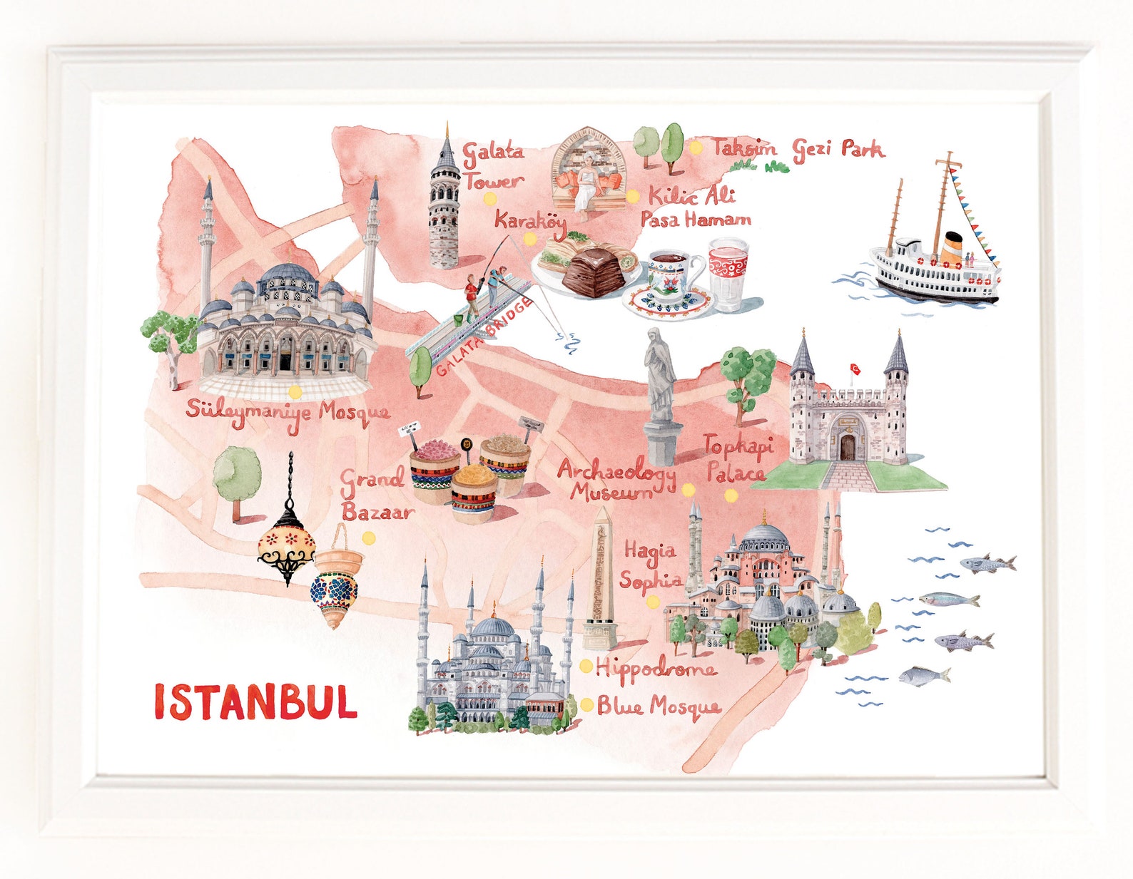 Map of Istanbul. Signed Limited Edition Giclee Print of an Original ...