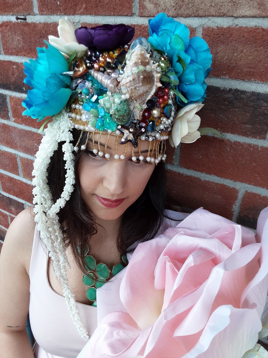 Hand Sewn Mermaid Headdress: Seashells, Pearls & Crystals - Etsy