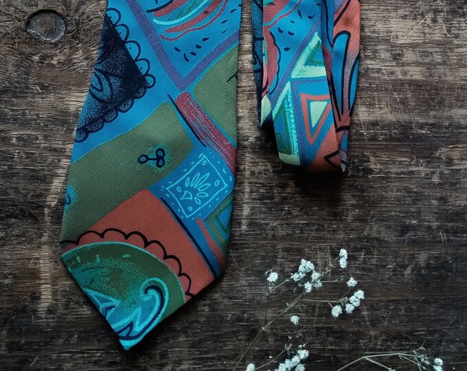 Vintage Wide Necktie With Abstract Print, Retro Style Men's Silk Tie ...