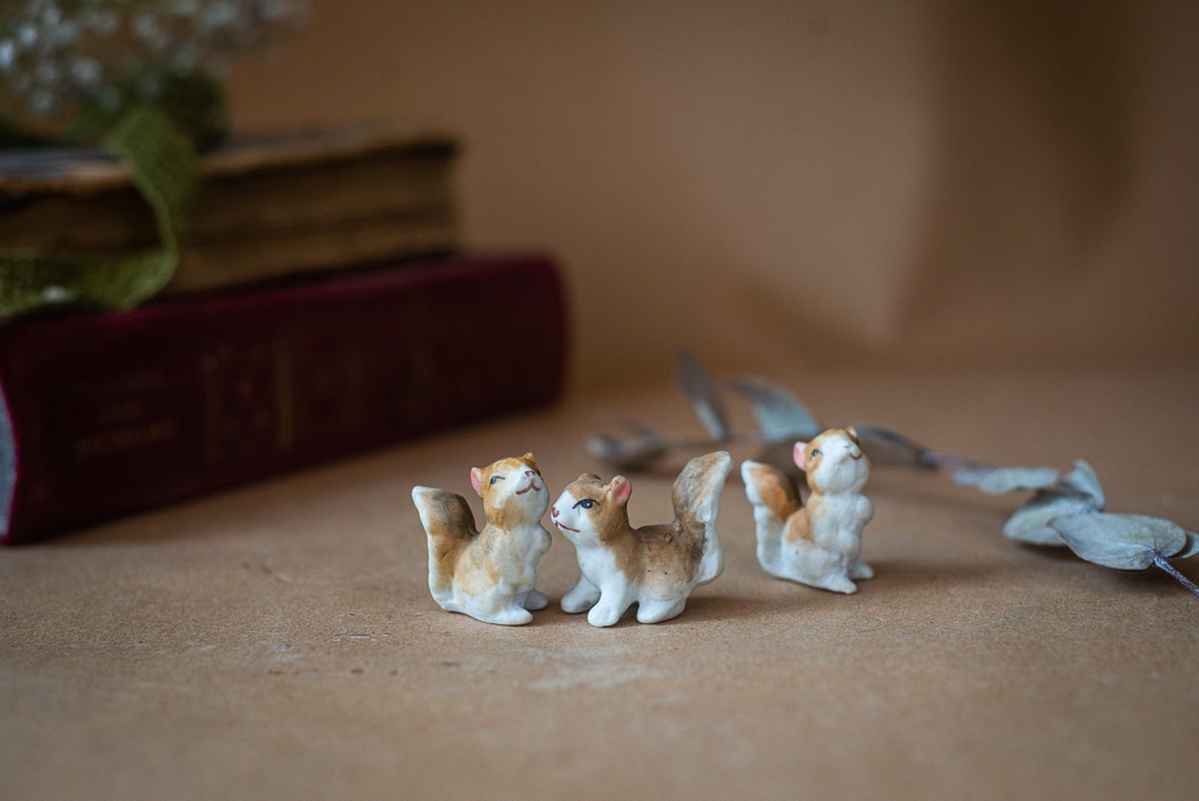 3 Ceramic Miniature Squirrels Dollhouse Fairy House Fine - Etsy