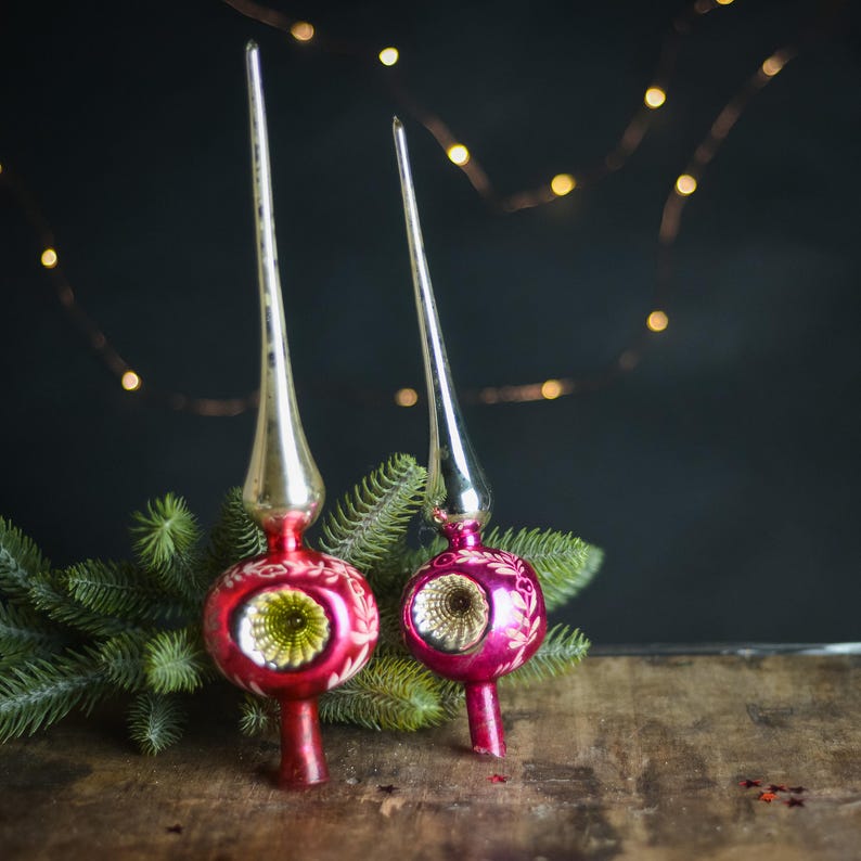 Hot Pink Christmas Tree Topper, Vintage Glass Tree Topper, Indent ...
