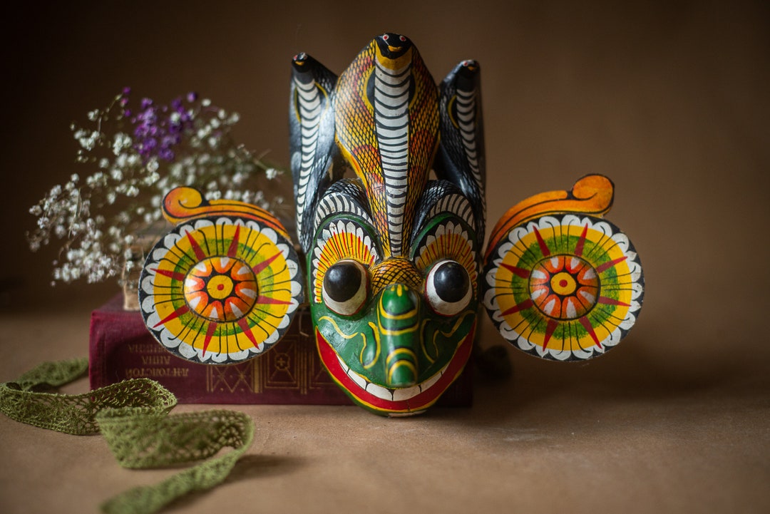 Authentic Ceylon Hand-carved Devil Mask, Traditional Sri Lankan Wooden ...