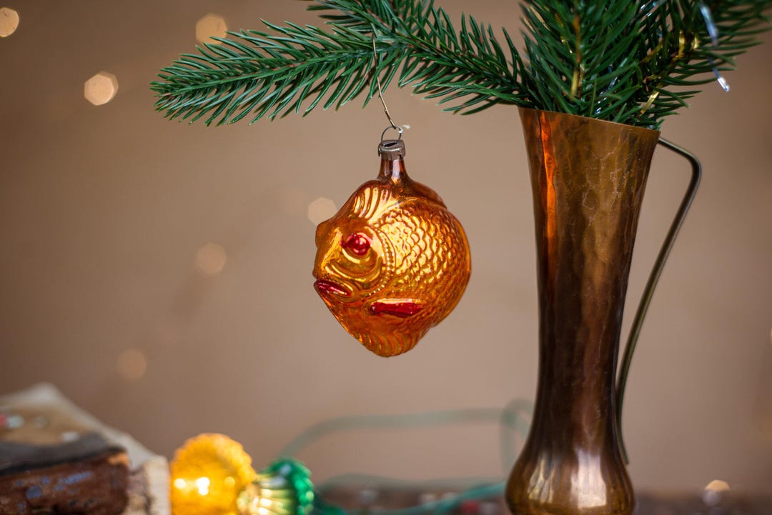 Gold Fish Christmas Ornament, Vintage Collectible Glass Xmas Figurines ...