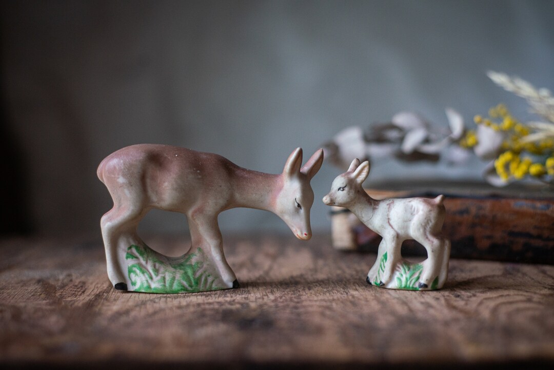 Vintage Deer Figurines, Antique Ceramic Animals, Bisque Ceramics ...