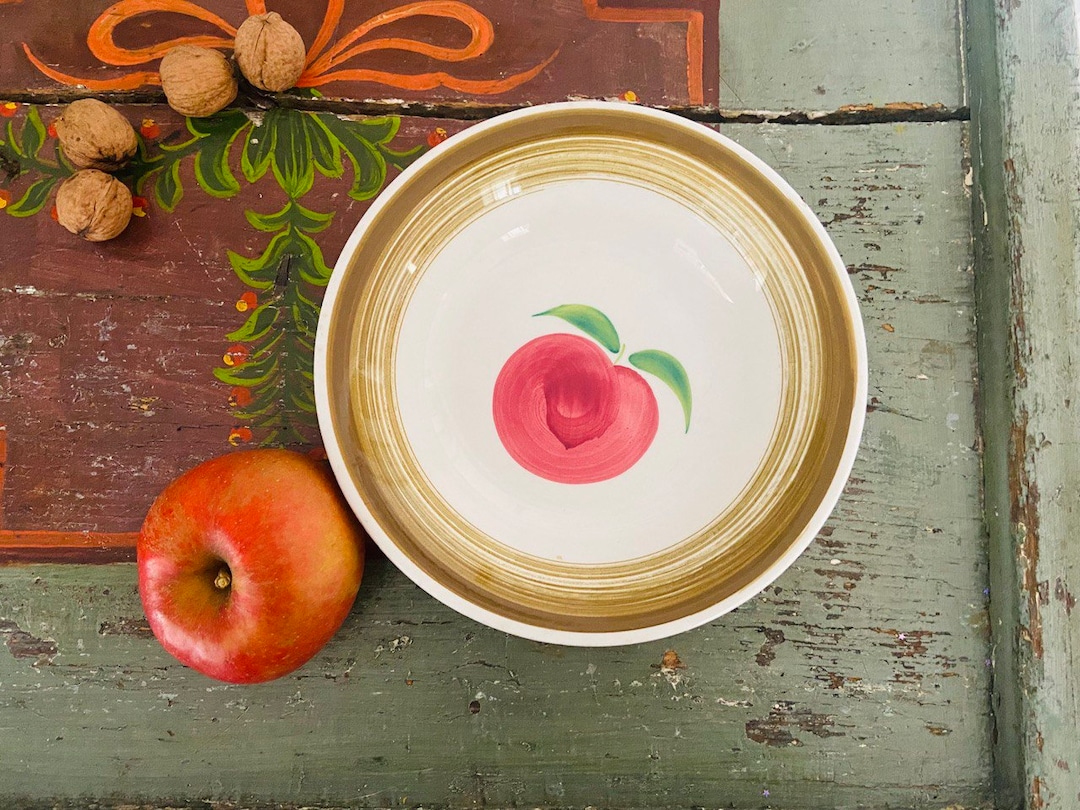 Rustic Hand Painted Plate With Apple Ornament, Brown Red Traditional ...