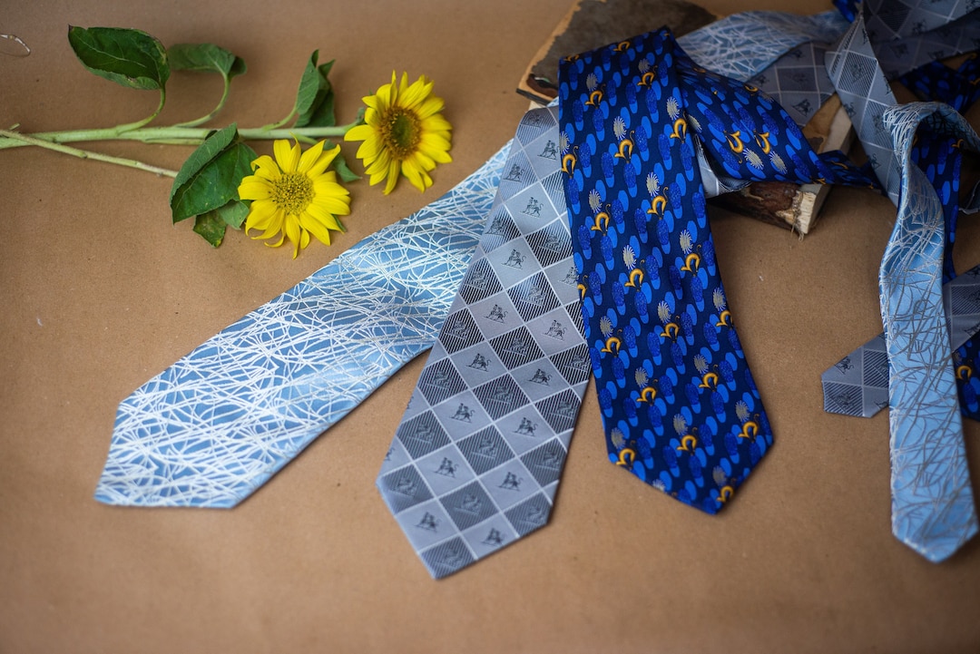 Lanvin, Zilli, Frey Wille Vintage Necktie, Men Blue Silk Tie, Groomsmen ...