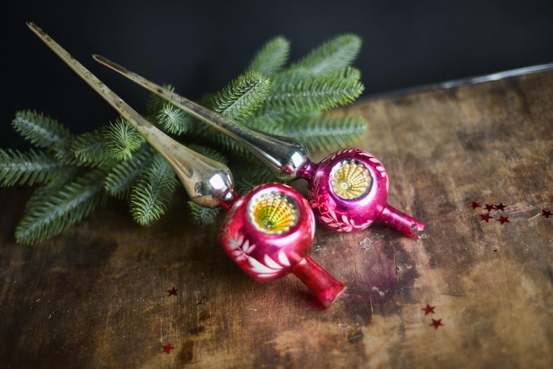 Hot Pink Christmas Tree Topper, Vintage Glass Tree Topper, Indent ...