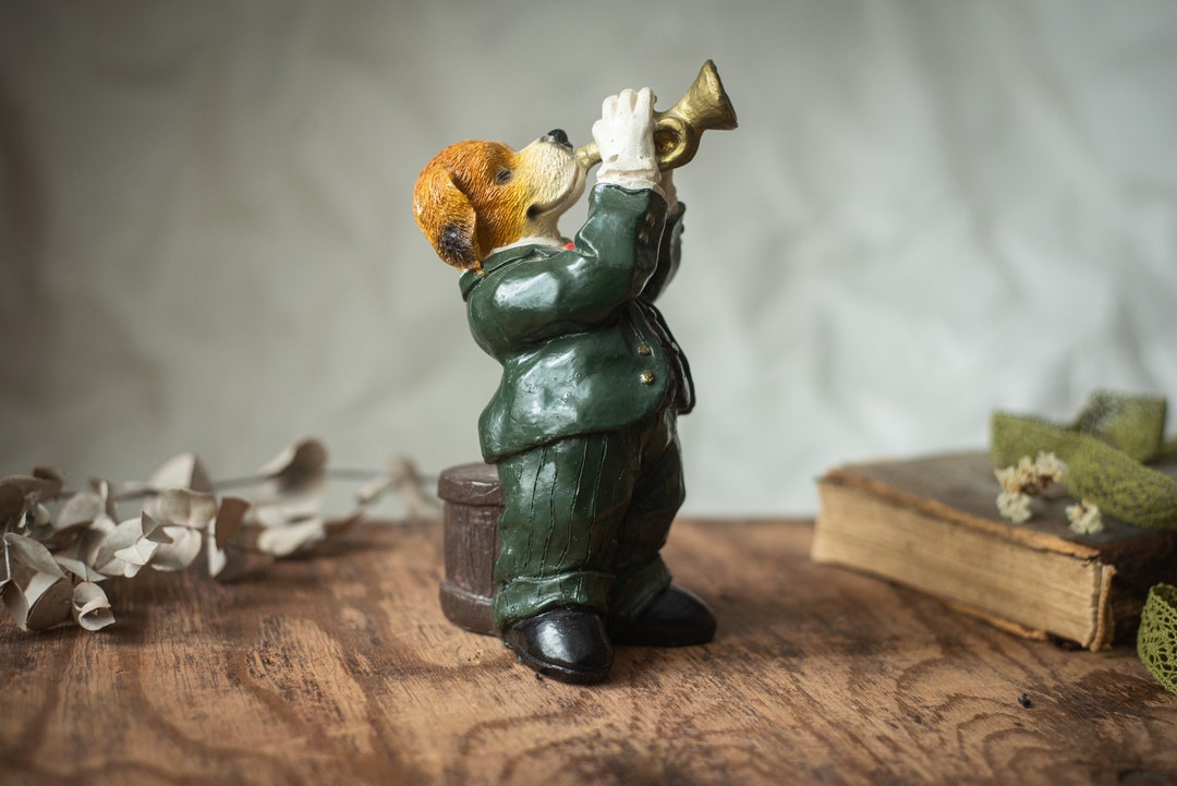 Dog in Suit With Trumpet, Vintage Bisque Porcelain Hand-painted ...
