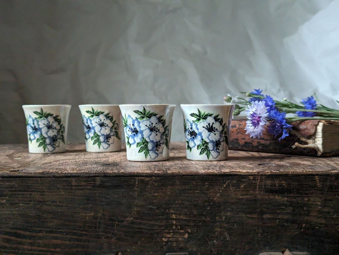Vintage Ceramic Vodka Shots Set, Rustic Liquor Glasses, Vintage Barware ...