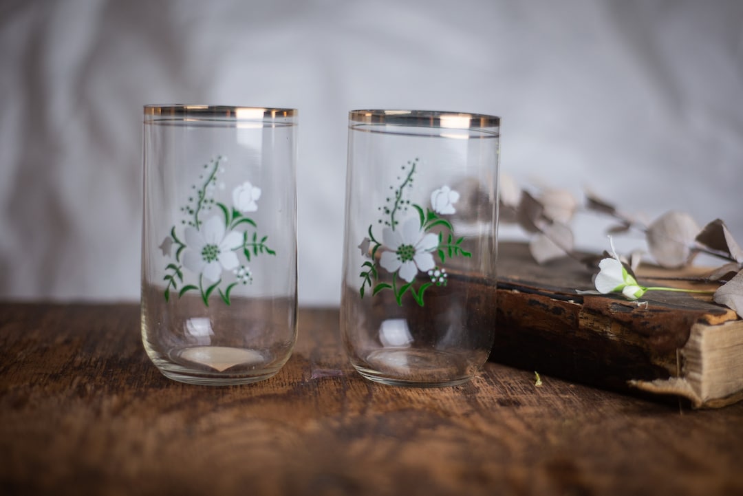 Vintage Water Glasses Set, Retro Drinking Glasses, Rustic Glassware ...