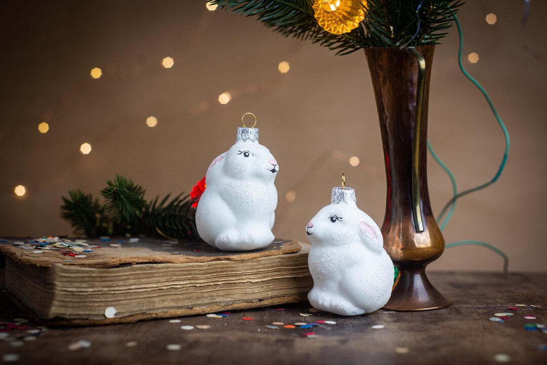Glass Rabbit Ornament, Christmas Ornament, White Rabbit Xmas Tree ...
