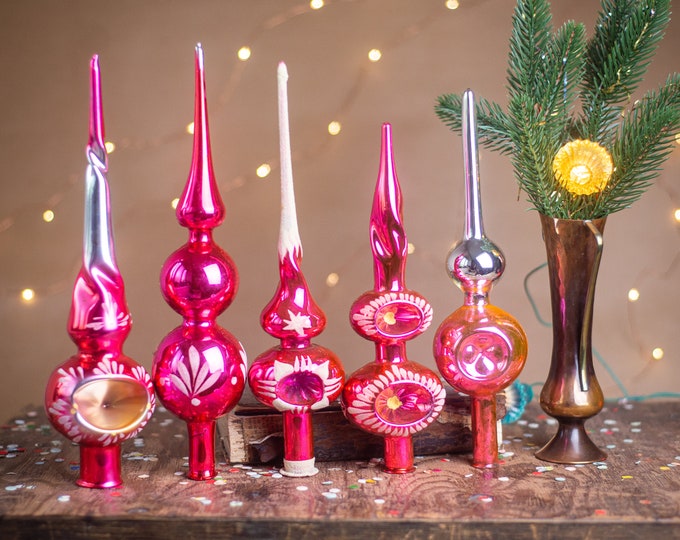 Hot Pink Christmas Tree Topper, Vintage Glass Tree Topper, Indent ...