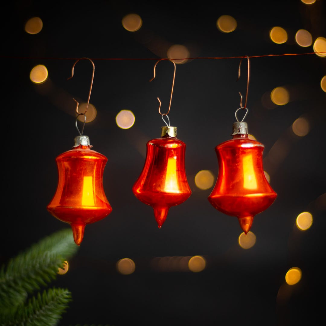 Vintage Burned Orange Glass Bell Ornaments – Mid-century Christmas ...
