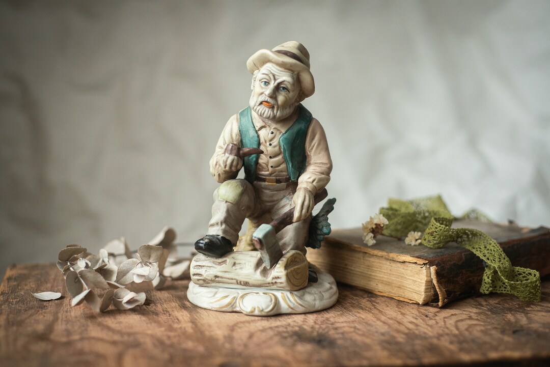 Old Man With Pipe and Axe Porcelain Figurine, Bisque Porcelain, 70th ...