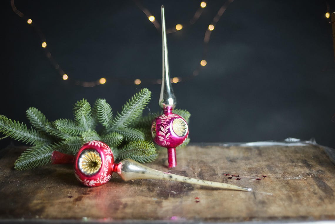 Hot Pink Christmas Tree Topper, Vintage Glass Tree Topper, Indent ...