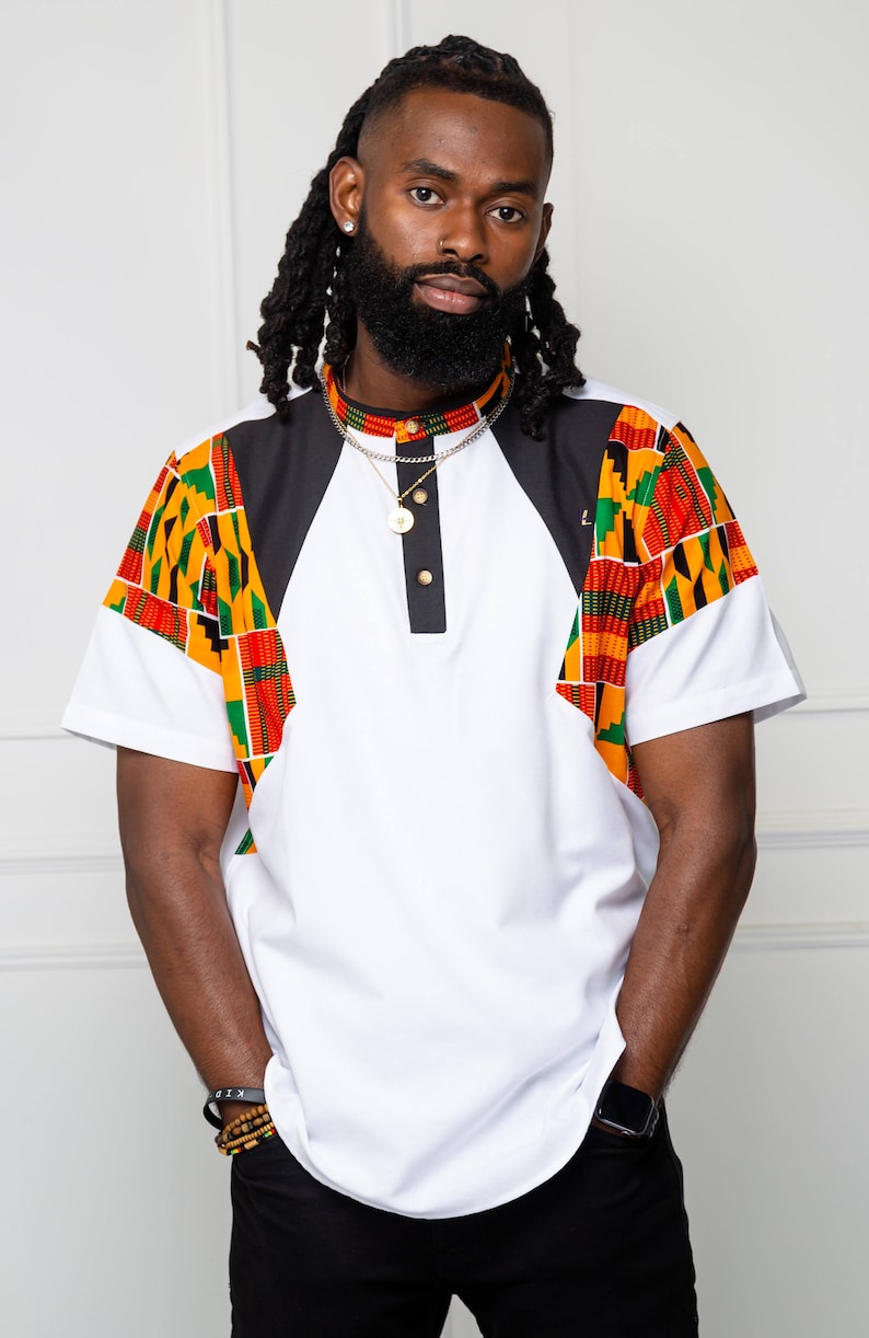 African Kente Print Polo Shirt for Men Short Sleeve Asymmetric - Etsy