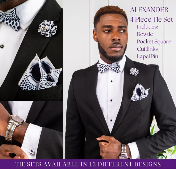 African Fashion Mens Bowtie Set African Print Kente Ankara Groomsmen Bowtie Set 4 Pieces ALEXANDER Etsy UK