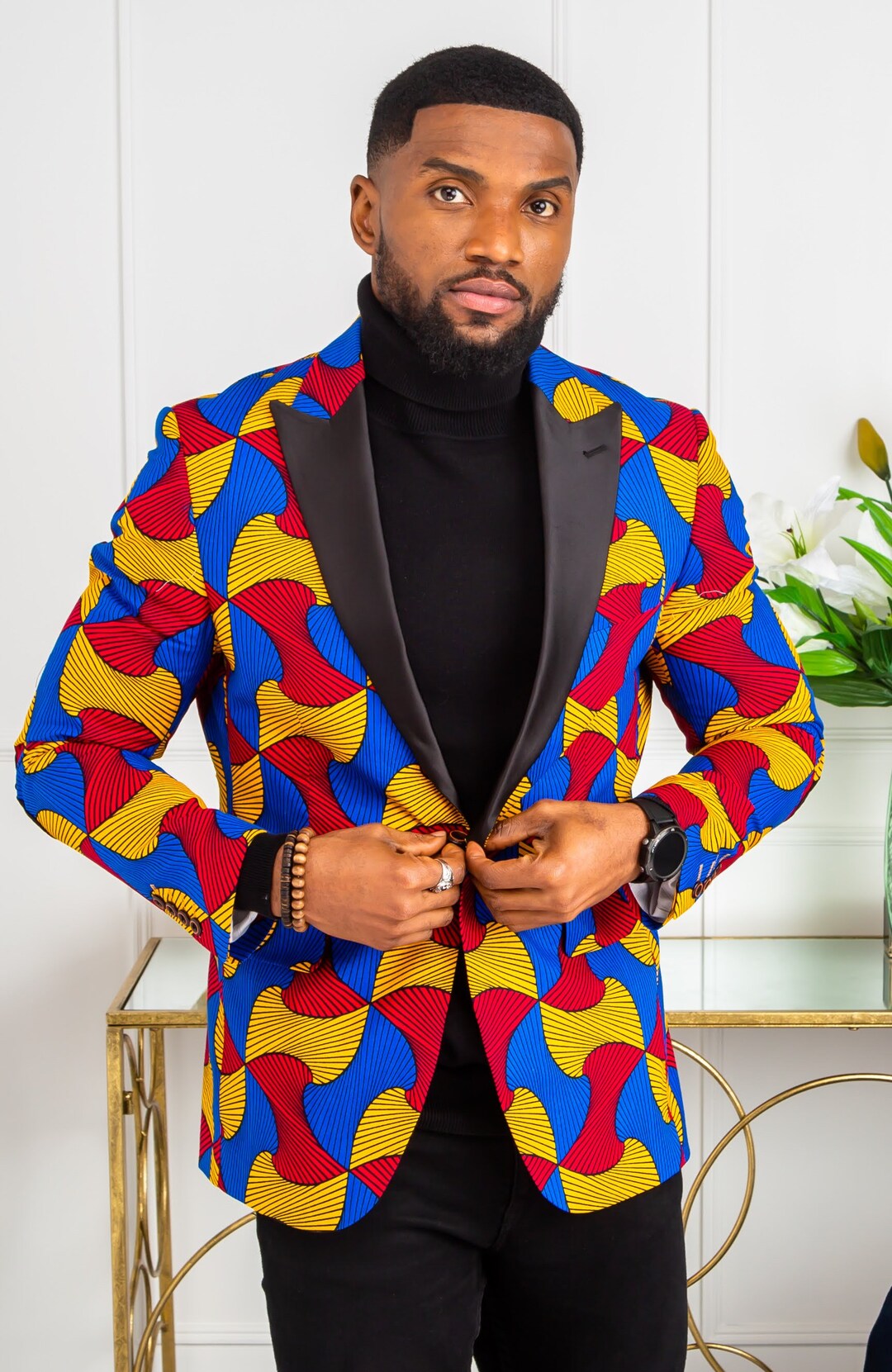 African Print Blazer, Modern Fit Shawl Lapel, African Print, African ...