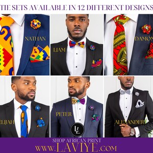 Handmade Groomsmen African Wax Necktie and Bow Tie Set African Print Ankara Kente Wedding Tie ...