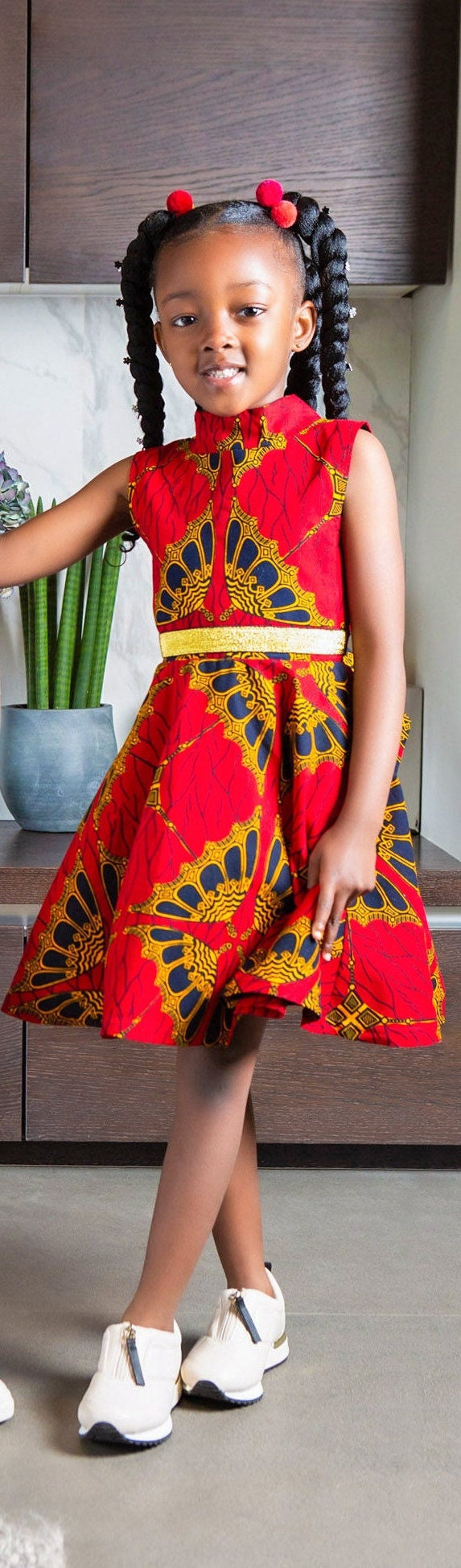 African Print Dress for Girls Sleeveless Turtleneck Midi Red - Etsy